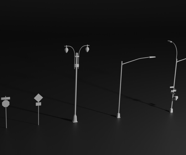 ArtStation - Traffic lights + Street lamps + Road signs + Urban props ...