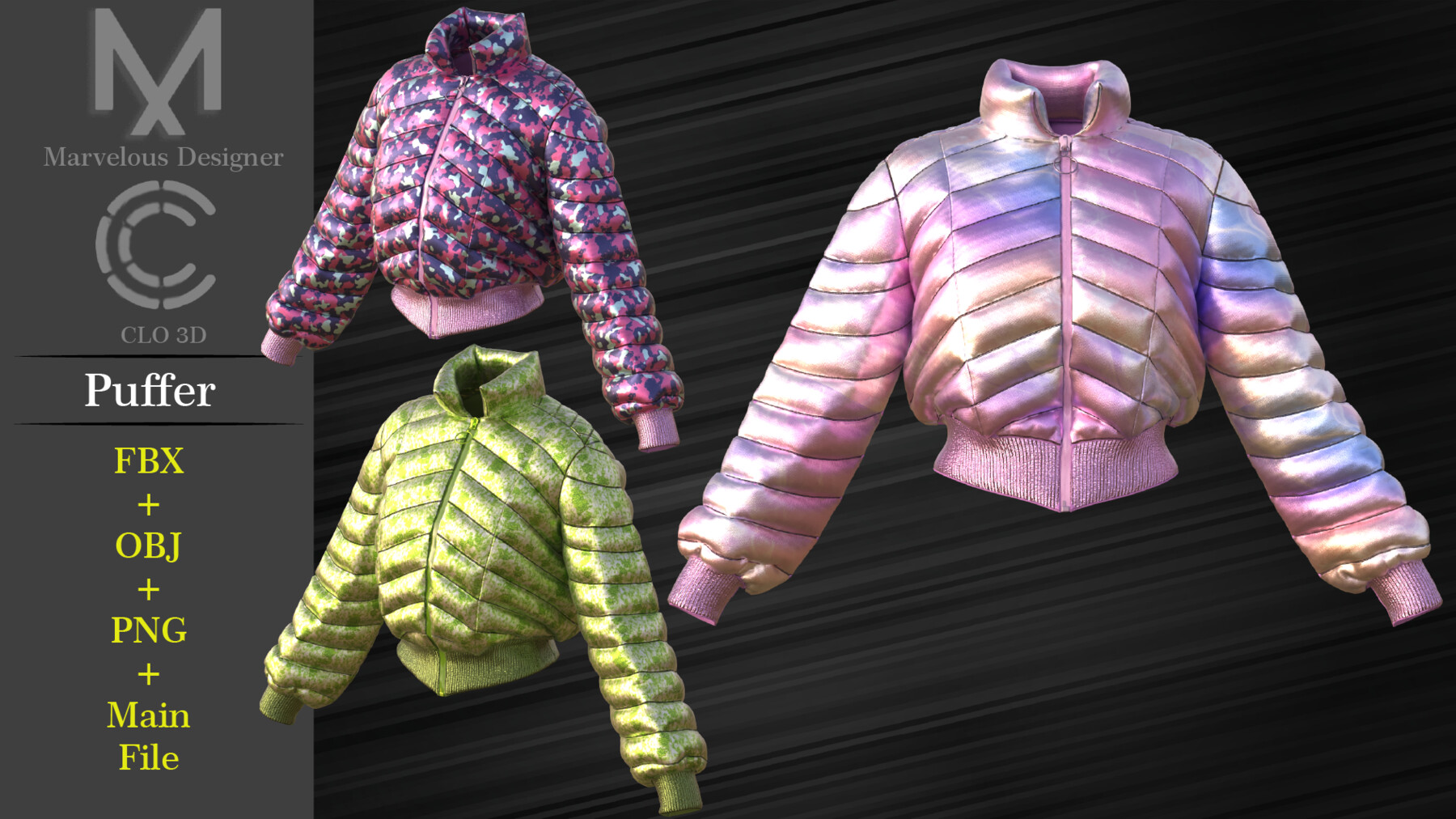 ArtStation - Puffer/ Marvelous Designer + CLO3D Project File + OBJ + FBX + PNG | Game Assets