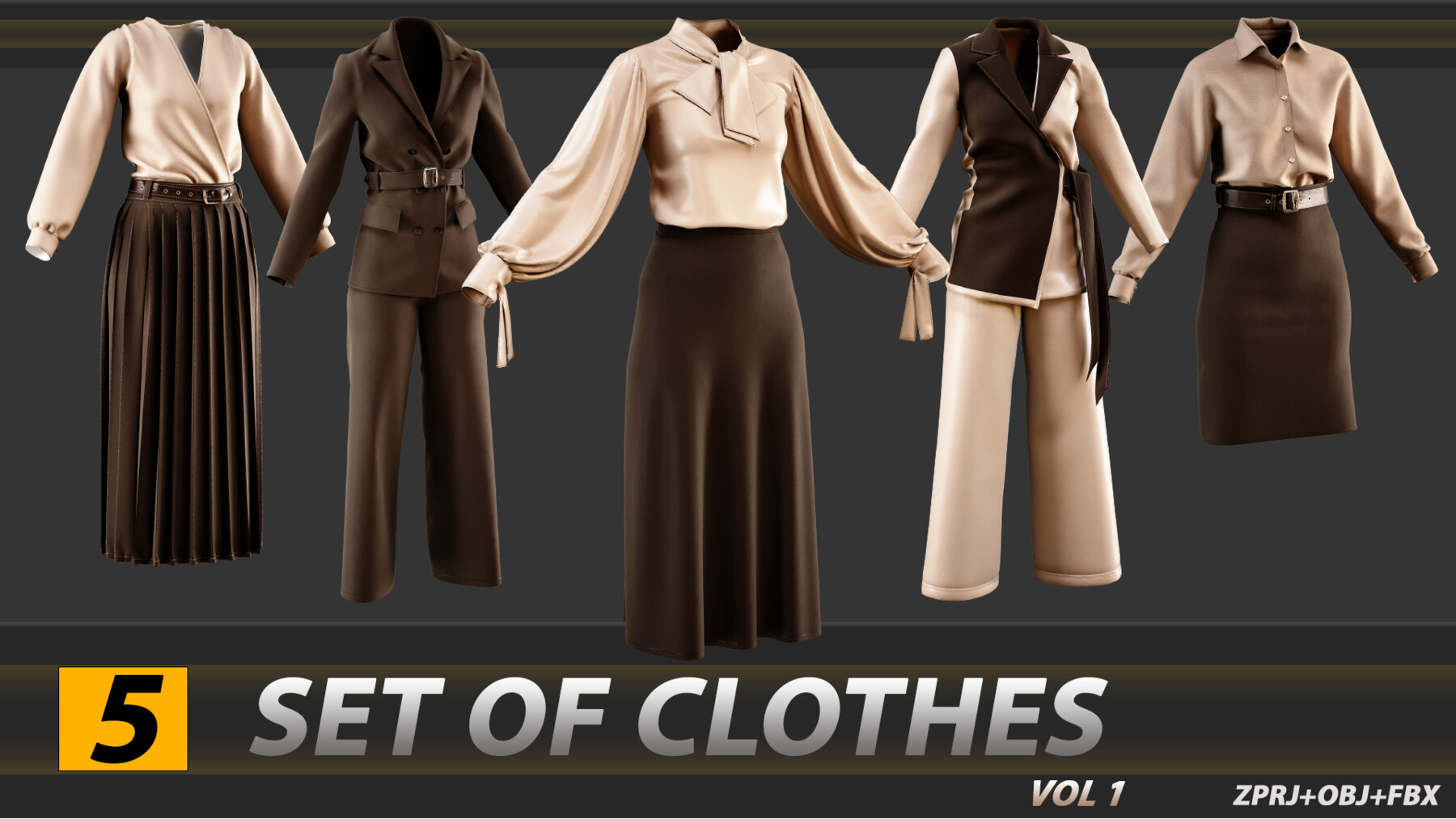 ArtStation - 5 SET OF CLOTHES (ZPRJ+OBJ+FBX) - VOL 01 | Game Assets