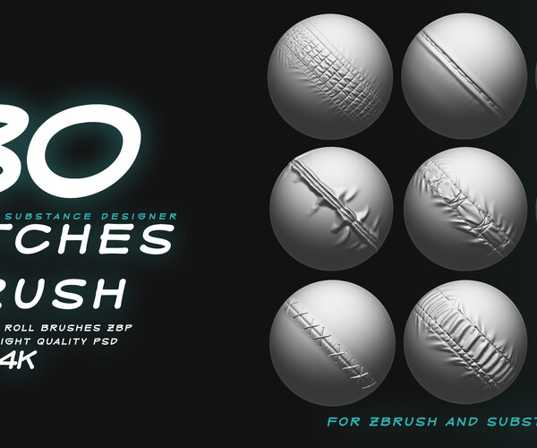 ArtStation - 30 Seam & Zbrush Stitch Brushes & Alpha (Tileable) Vol.01 | Brushes