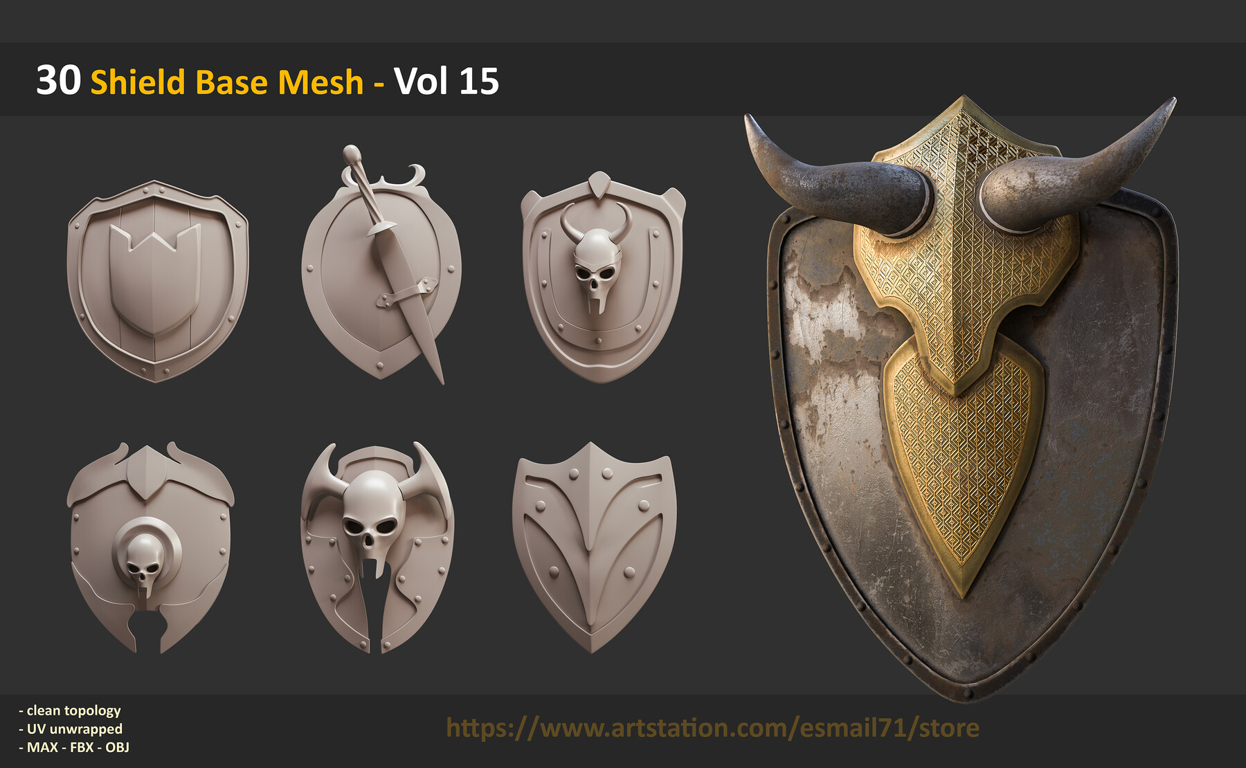 ArtStation - 30 Shield Base Mesh - Vol 15 | Resources
