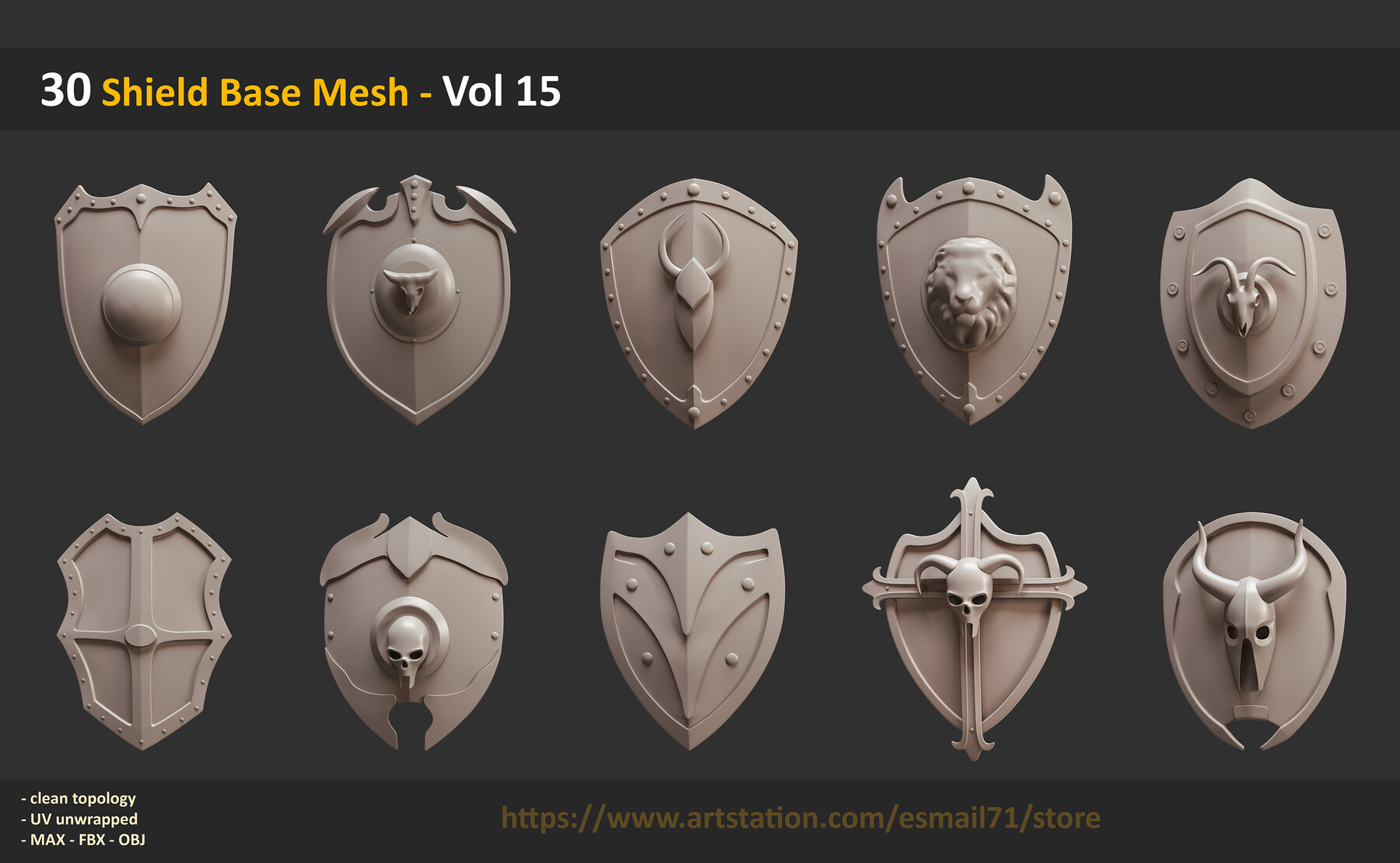 ArtStation - 30 Shield Base Mesh - Vol 15 | Resources