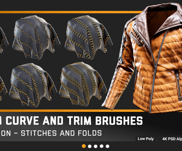 ArtStation - 30 STITCHES And FOLDS IMM Curve And Trim Brushes + 4k PSD ...