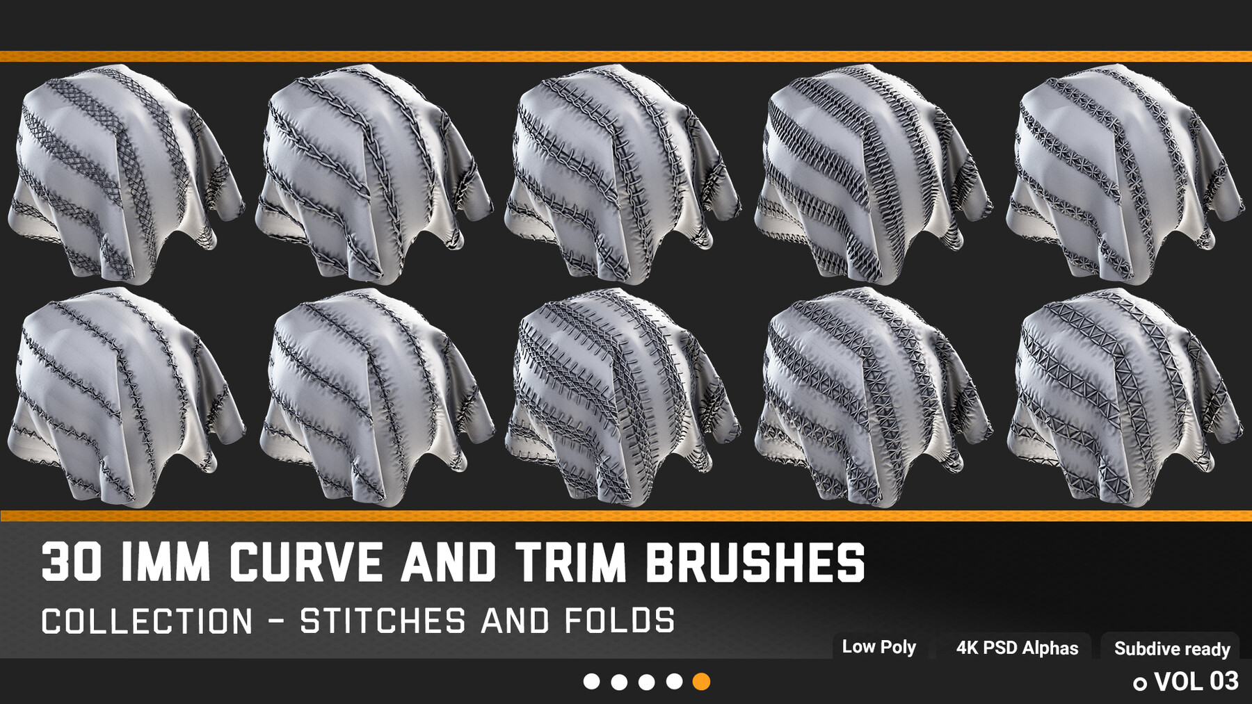ArtStation - 30 STITCHES And FOLDS IMM Curve And Trim Brushes + 4k PSD ...