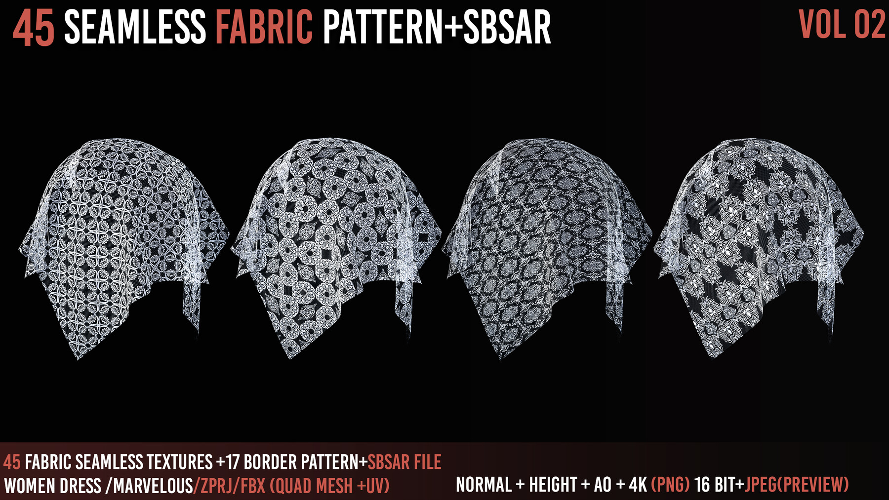 ArtStation - 45 Tileable Lace Fabric Pattern+(Sbsar)_Vol02 | Resources