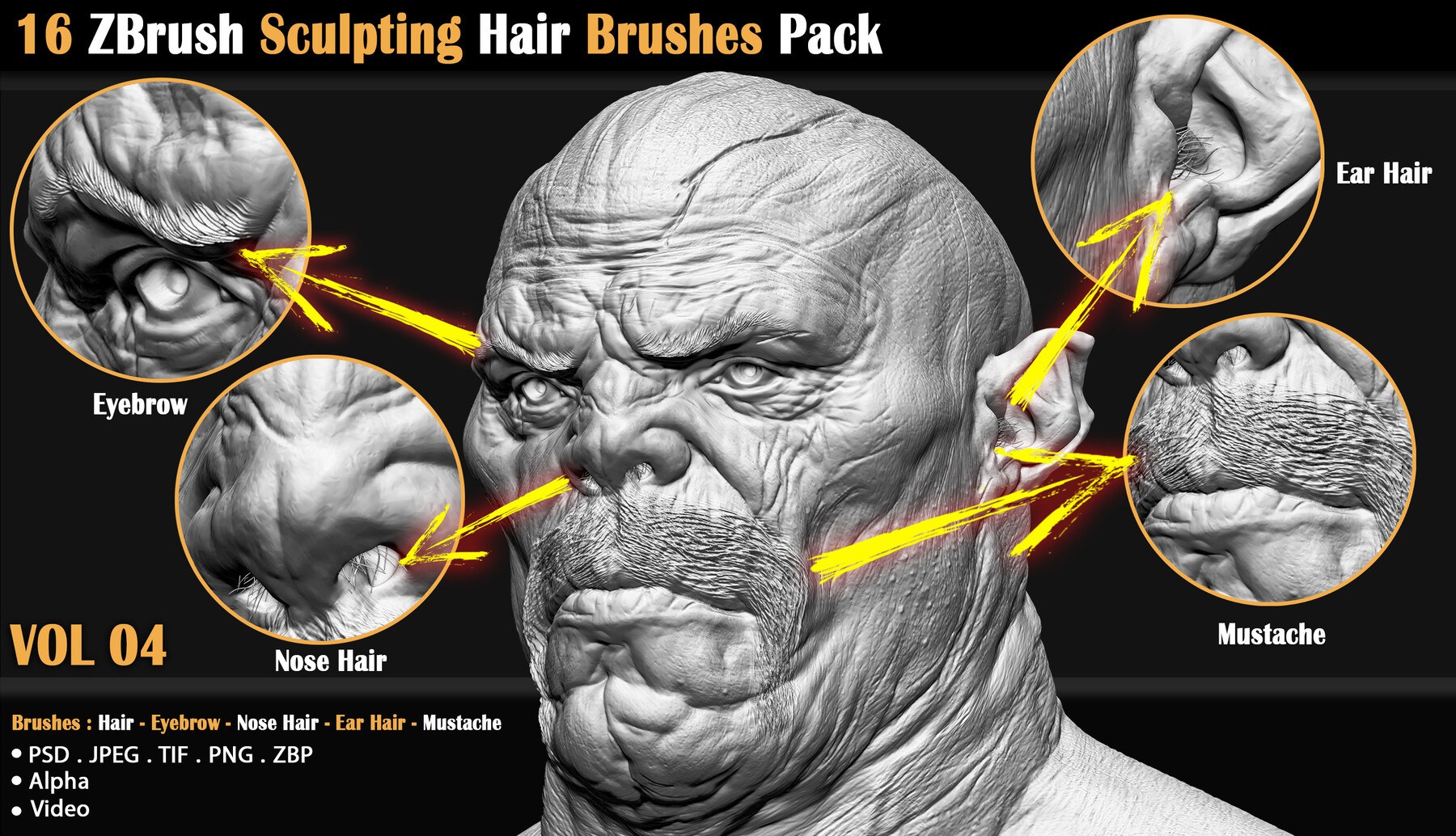 ArtStation - ZBrush Sculpting Hair Brushes Pack | Brushes