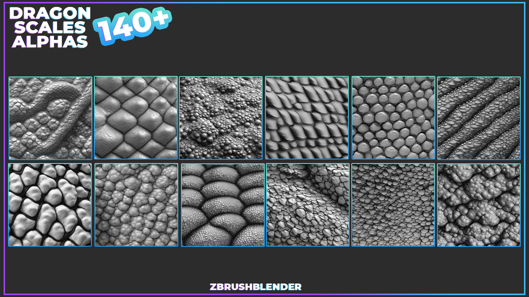 ArtStation - 140+ Dragon Scales Alphas for ZBrush (Displacement map ...