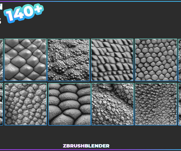 ArtStation - 140+ Dragon Scales Alphas for ZBrush (Displacement map ...