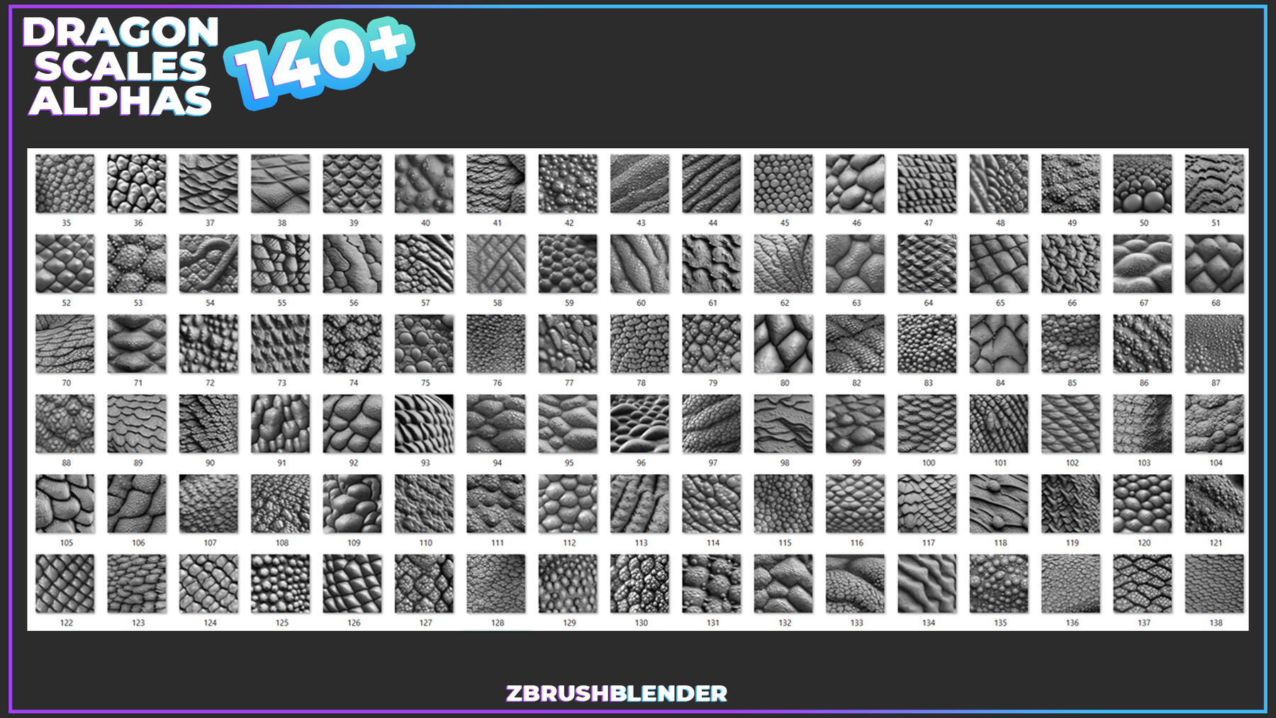 ArtStation - 140+ Dragon Scales Alphas for ZBrush (Displacement map ...