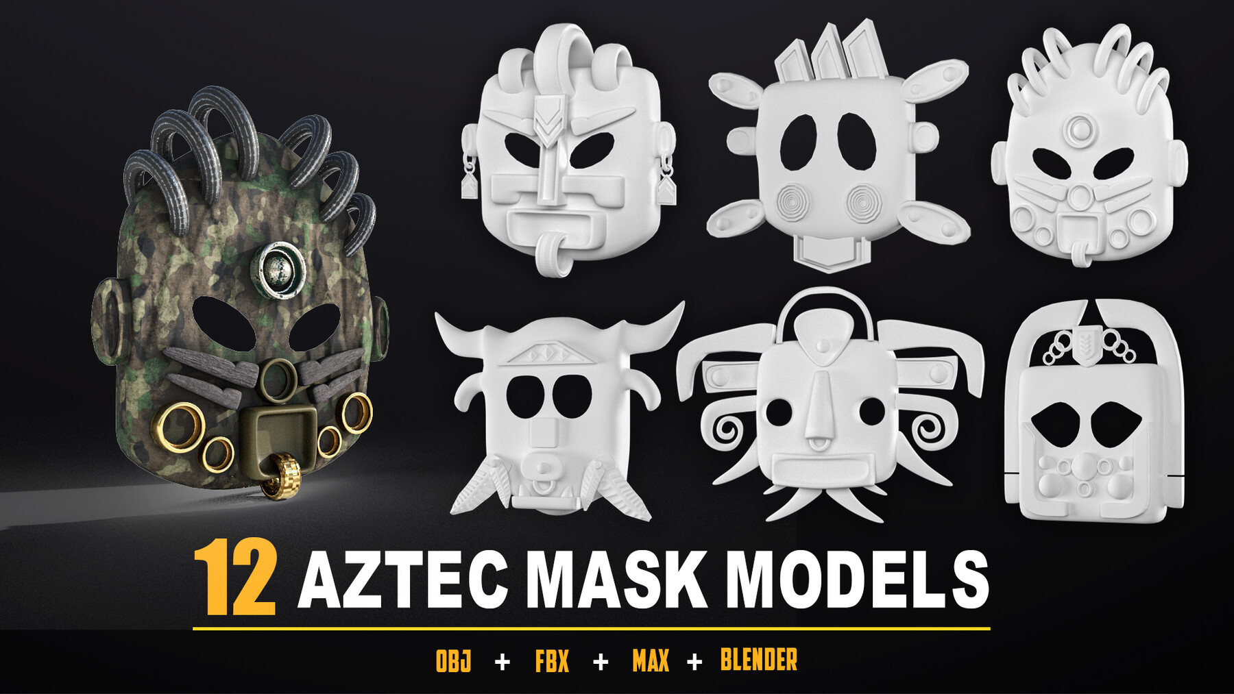 ArtStation - 12 Aztec Mask Models | Game Assets