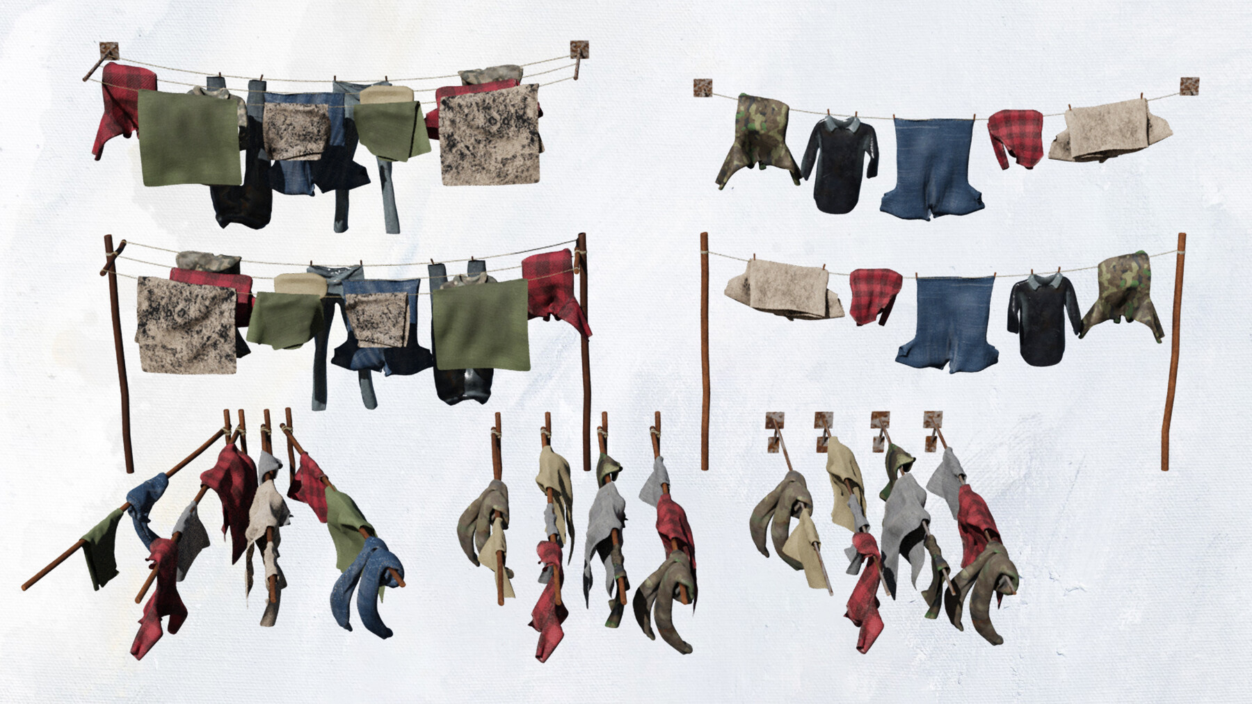 ArtStation - Washing Clothes Laundry Pants Shirts On Washinng Line Or ...