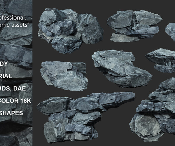 ArtStation - Low Poly Gray Rock 230322 - Ultra HD 16K Texture | Game Assets
