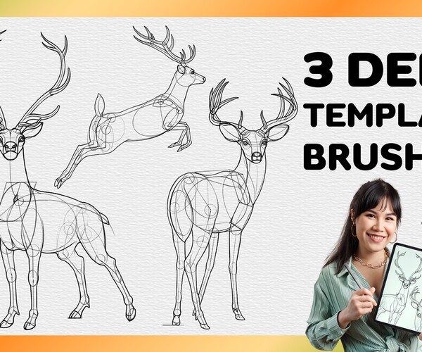 ArtStation - Procreate Deer Stamp | 3 Template Procreate Brushes | Brushes