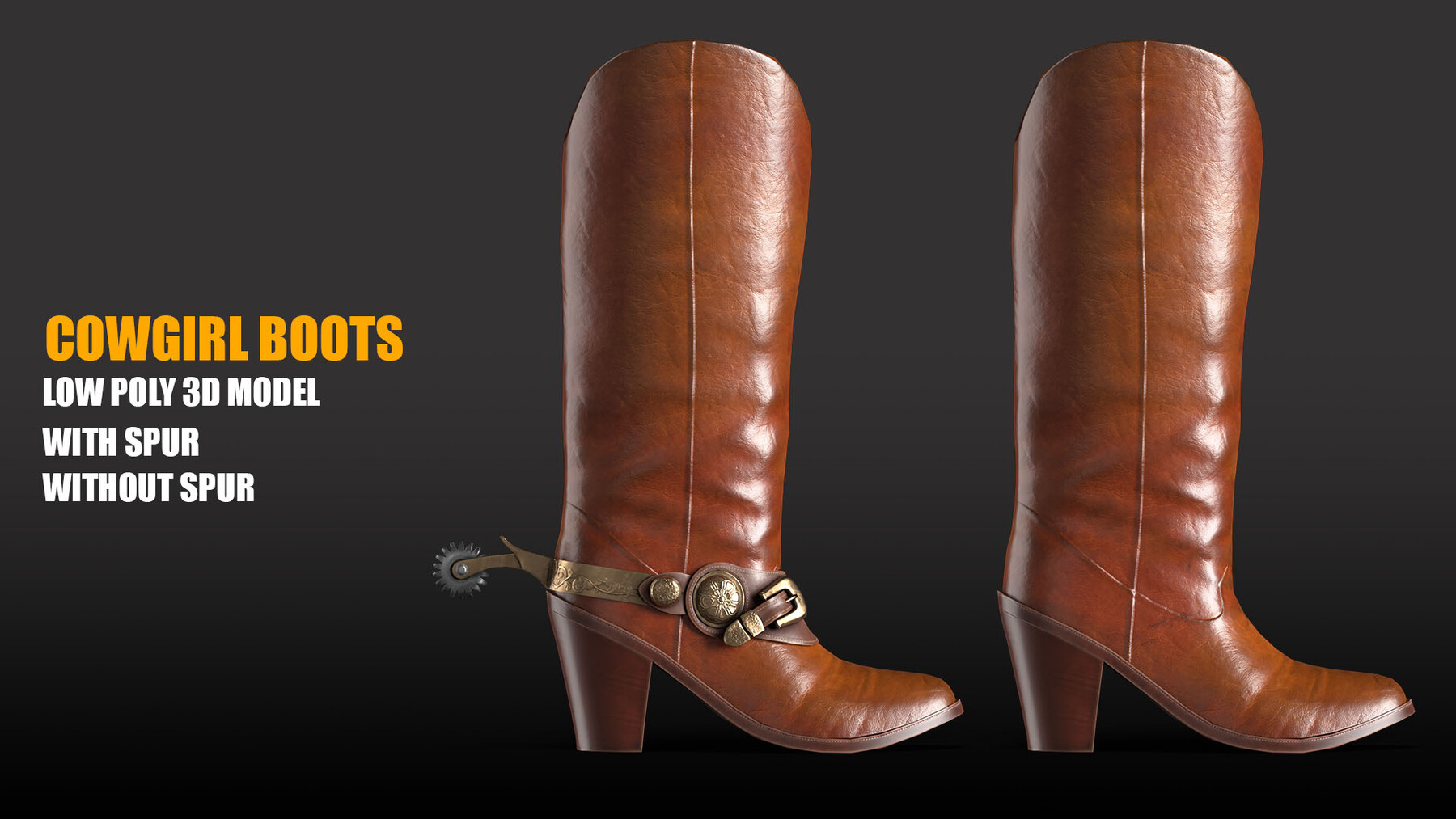 ArtStation - Leather Cowgirl Boots Low-poly 3D model PBR Textures | Game Assets