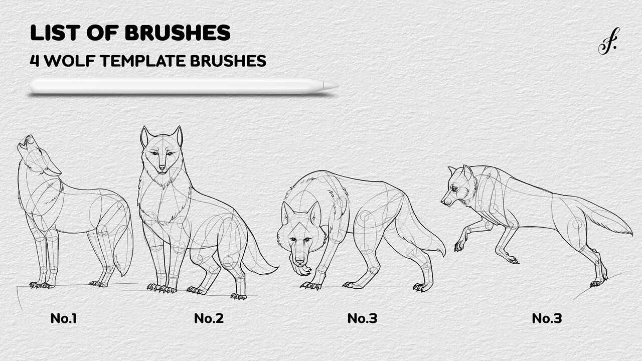 ArtStation - Procreate Wolf Stamp | 4 Template Procreate Brushes | Brushes