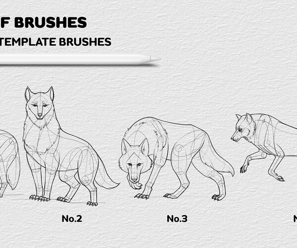 ArtStation - Procreate Wolf Stamp | 4 Template Procreate Brushes | Brushes