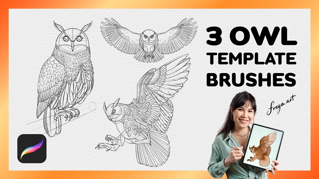 ArtStation - Procreate Owl Stamp | 3 Template Procreate Brushes | Brushes
