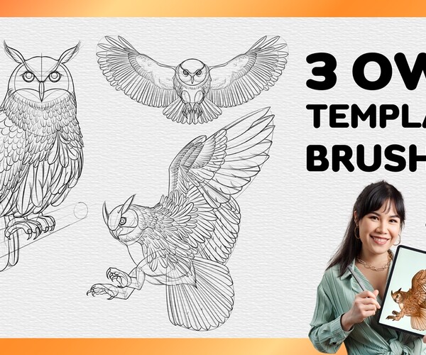 ArtStation - Procreate Owl Stamp | 3 Template Procreate Brushes | Brushes