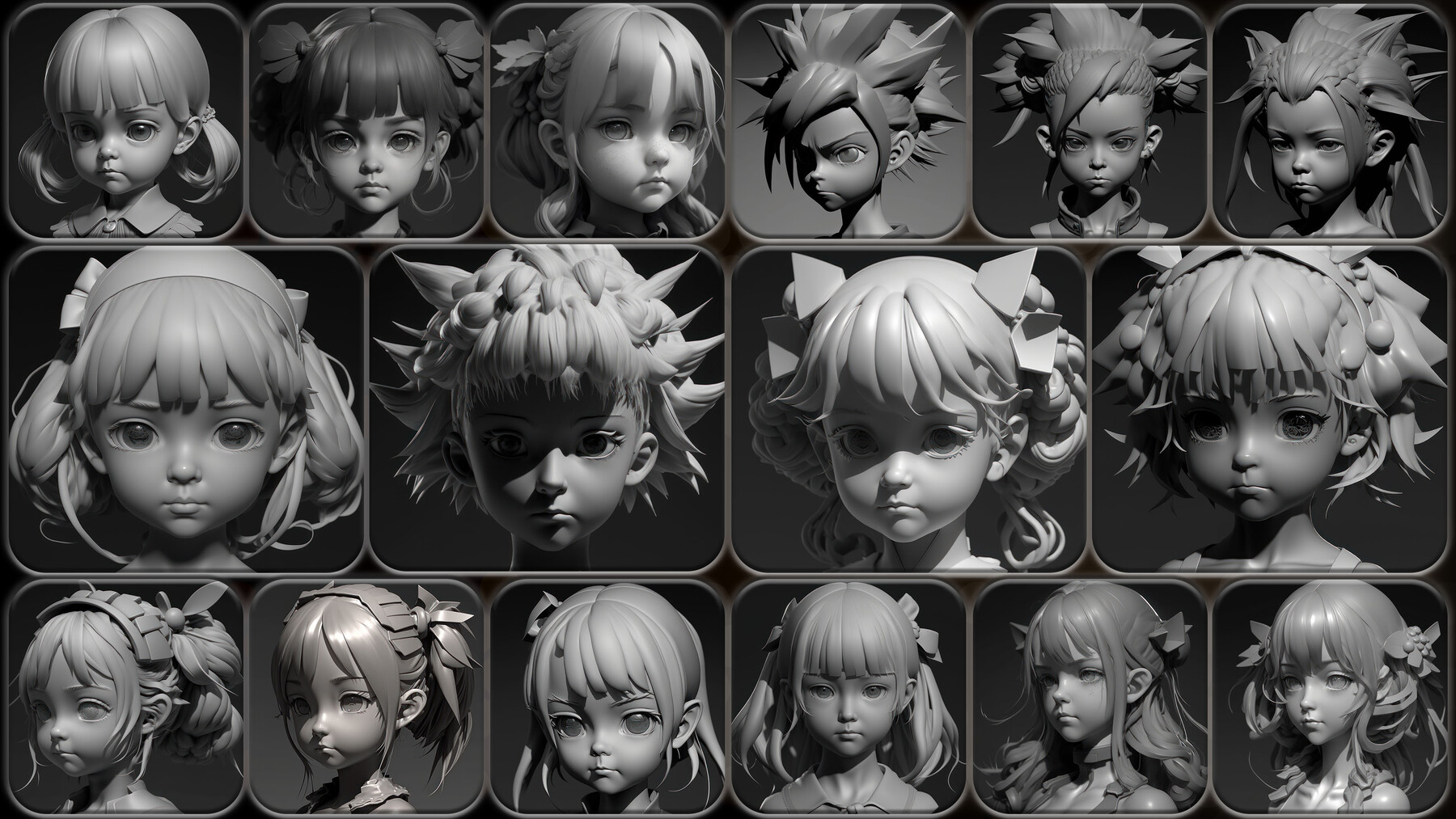 ArtStation - 300 Anime Girl Head Sculpt - Kid and Teen Reference Pack ...