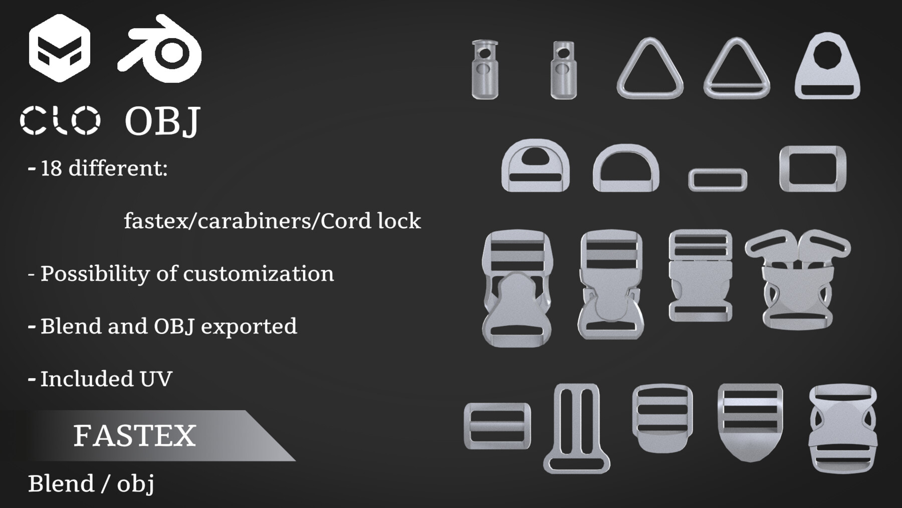 ArtStation - 18 fastex / carabiners / cord lock pack. CUSTOMIZABLE ...