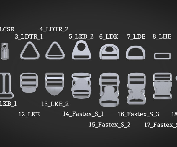 ArtStation - 18 fastex / carabiners / cord lock pack. CUSTOMIZABLE / OBJ and Blend files ...