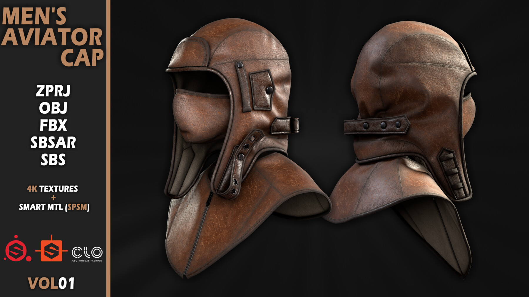 ArtStation - Men's aviator cap -VOL01 / Clo3d(MD) ProJect + Sbsar File ...