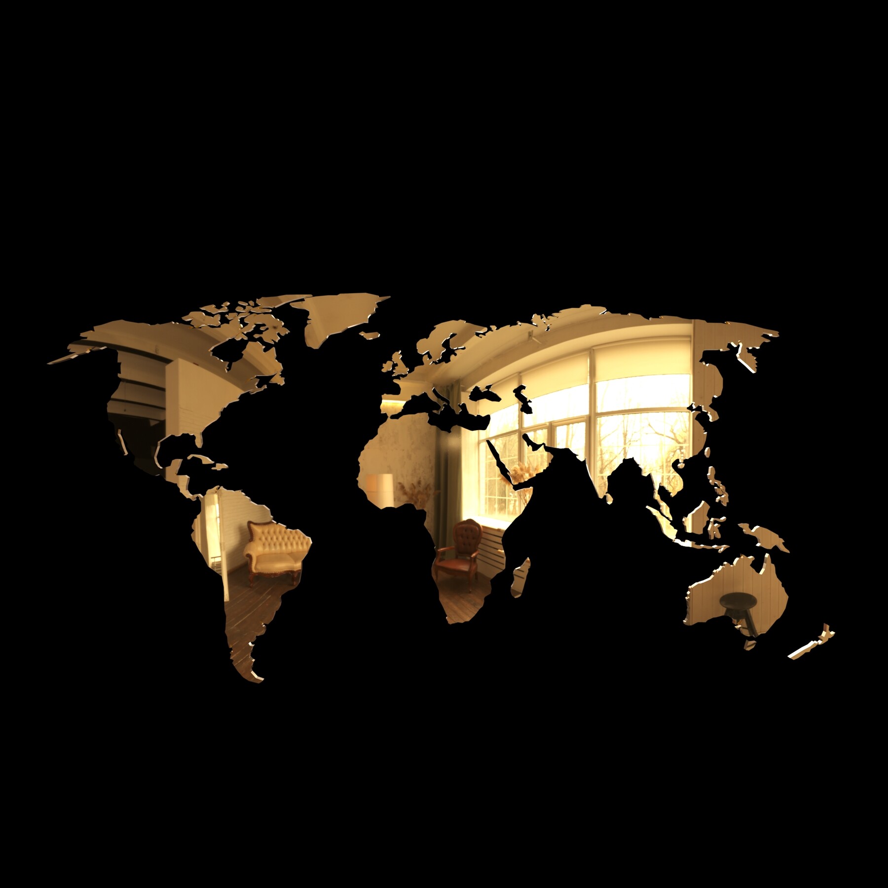 ArtStation - 3D model of world map wall decoration with light | Resources