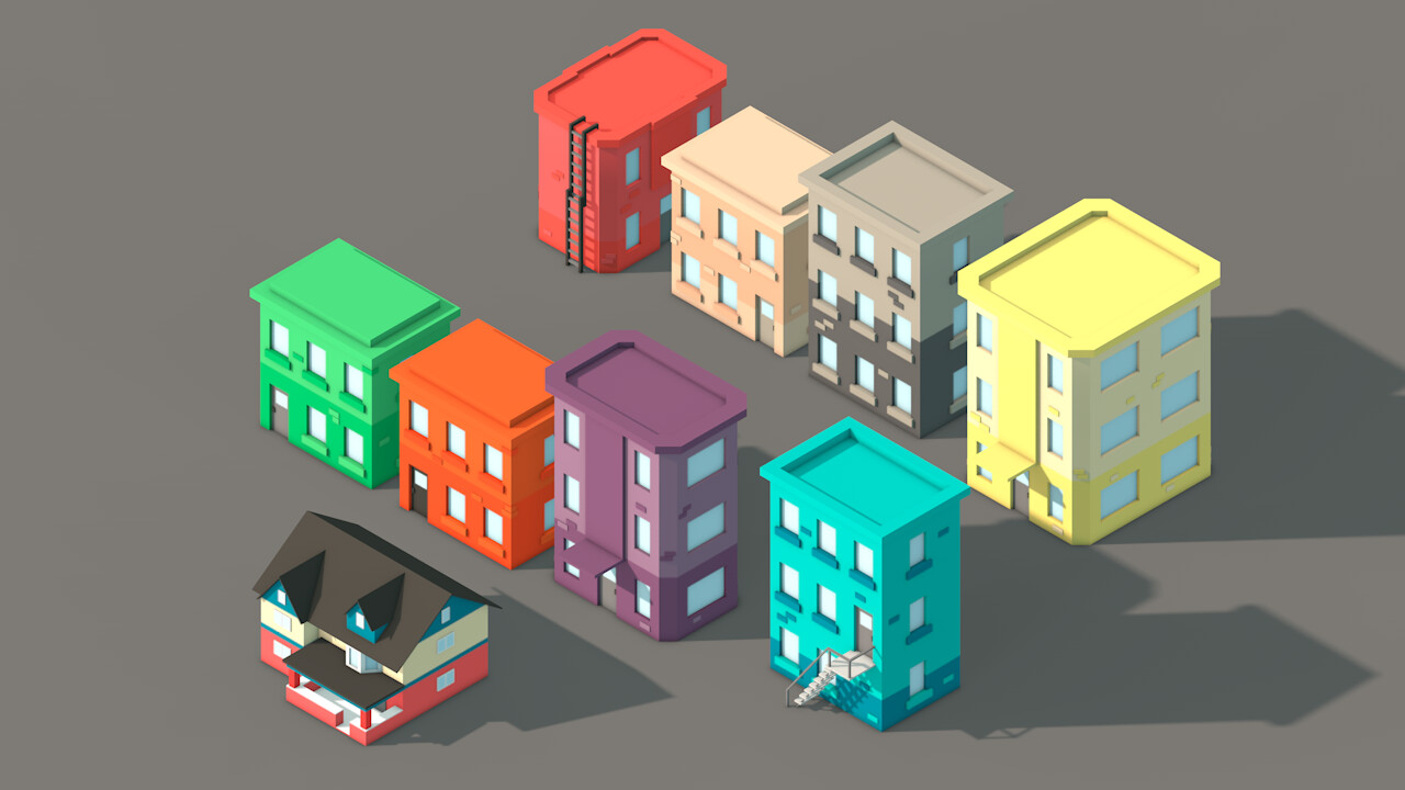 ArtStation - Free Big Low Poly Simple Urban City 3D Asset Pack | Game ...
