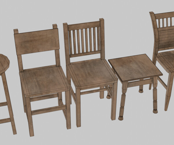 ArtStation - Free set 5 wooden chairs Low-poly 3D model | Resources
