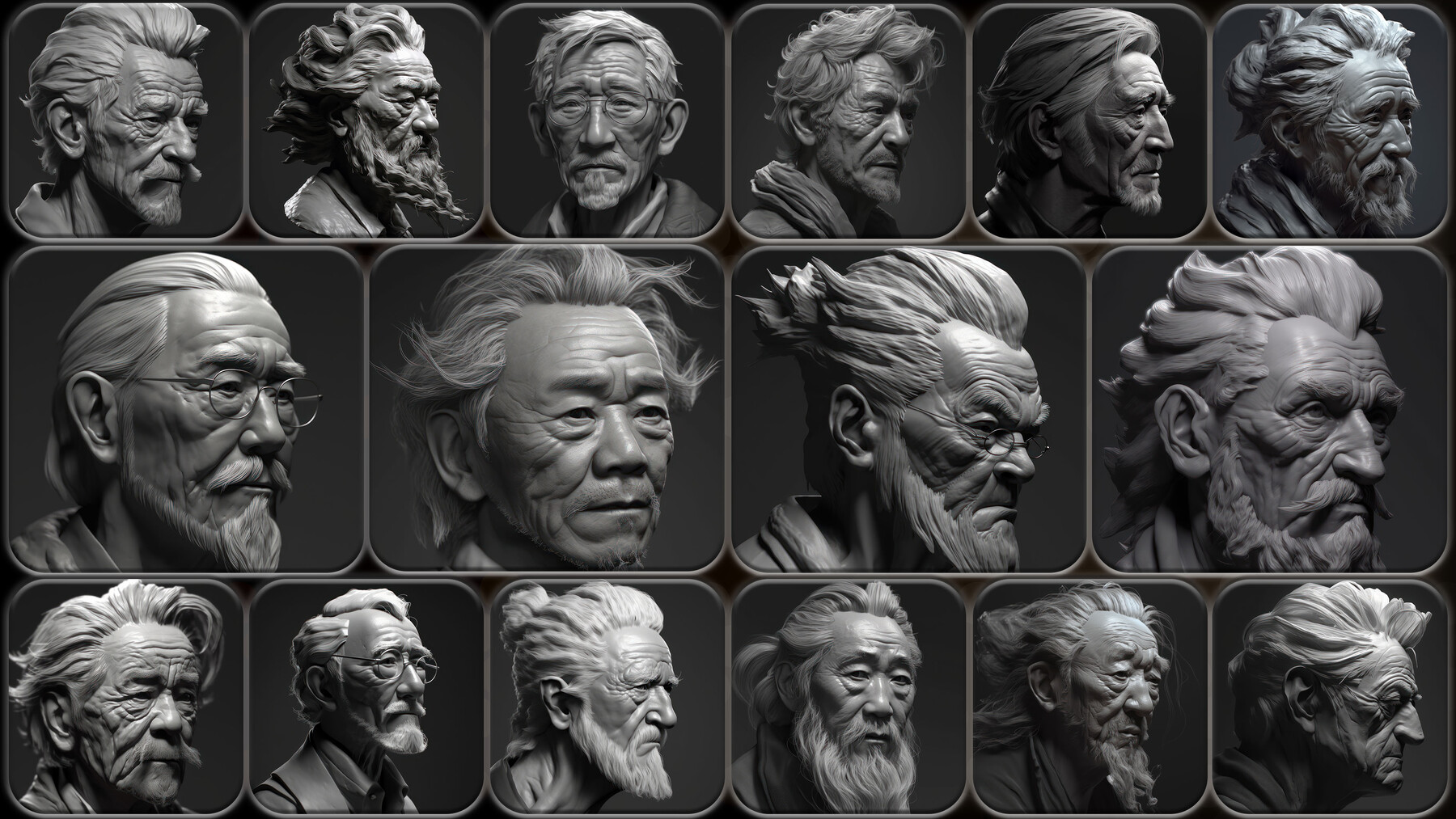 ArtStation - 300 Anime Male Head Sculpt - Adult and Old Reference Pack ...