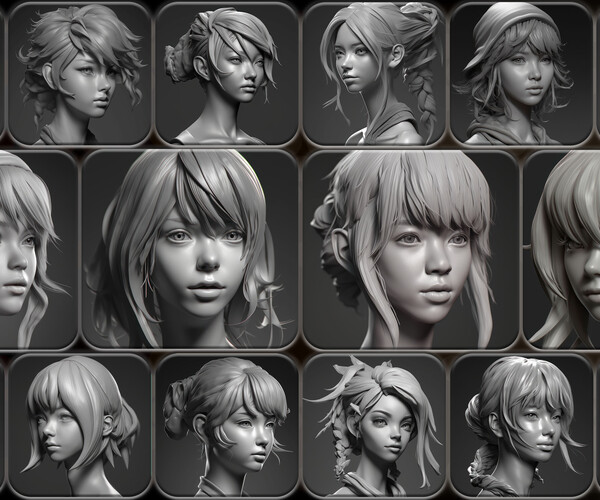 ArtStation - 310 Anime Female Head Sculpt - Adult and Old Reference ...