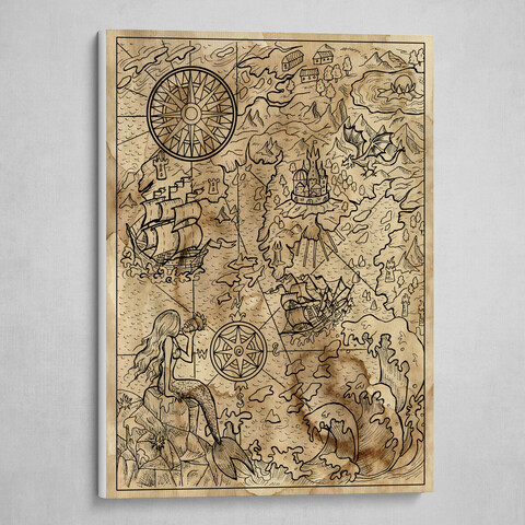 Old Sea Map with Mermaid and Unknown Lands by Vera Petruk Samiramay