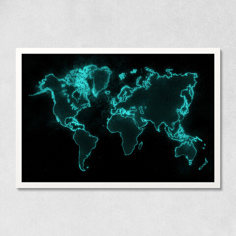 World Map Teal Neon by Jaiel