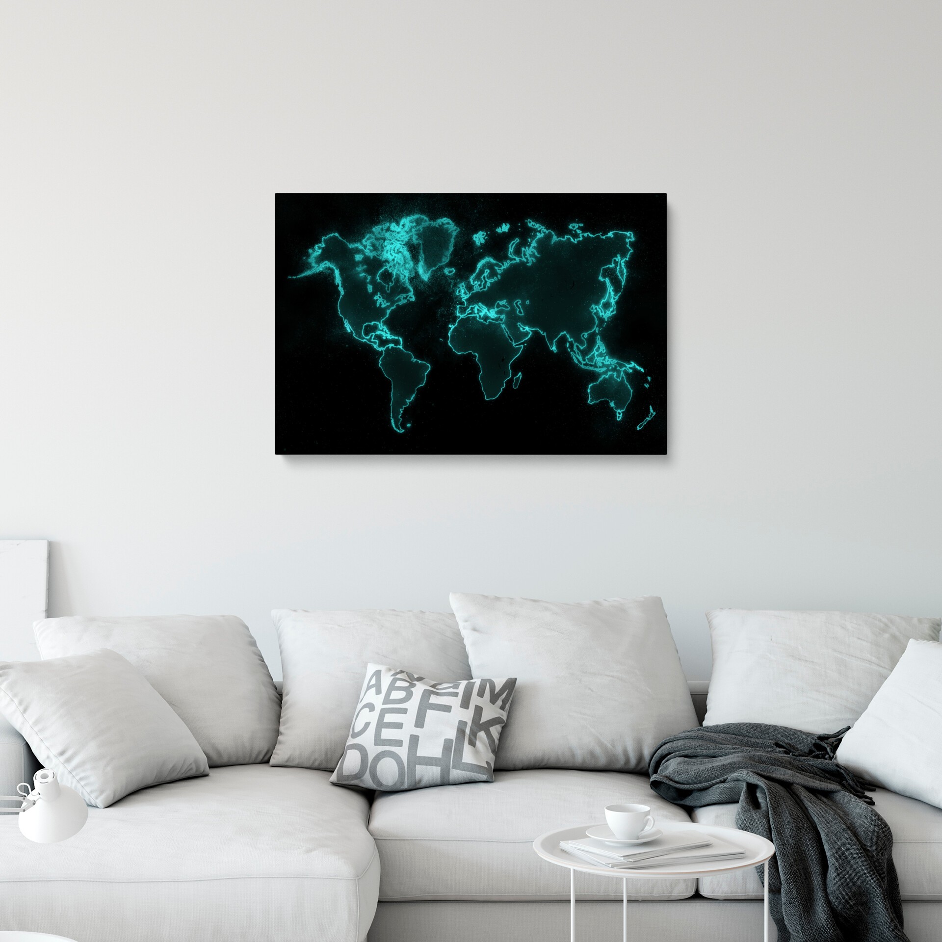 Jaiel - World Map Teal Neon