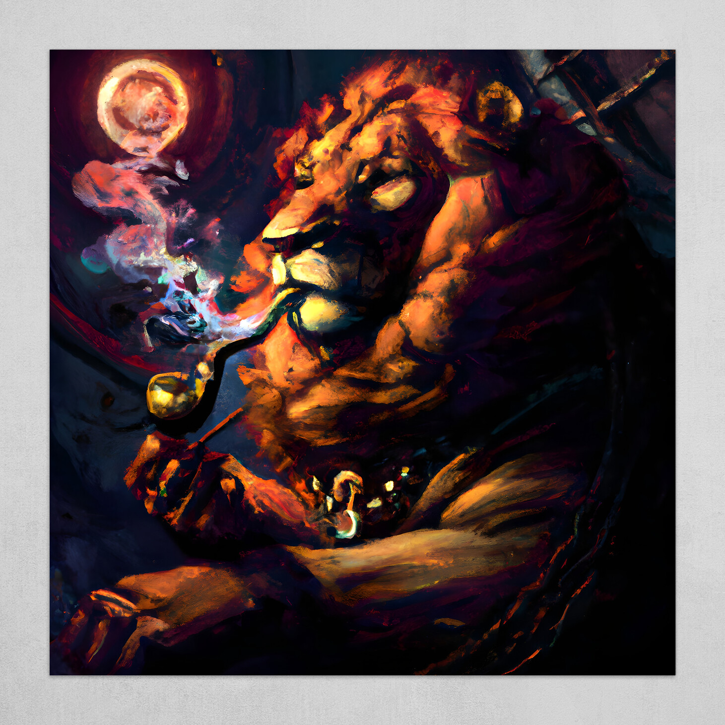 Smoking Lion Club - Cyberpunk Lion smoking a Pipe