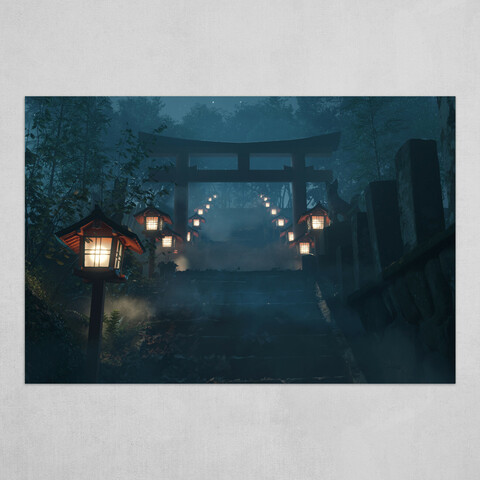 Japanese Shrine at Night by Besa Art