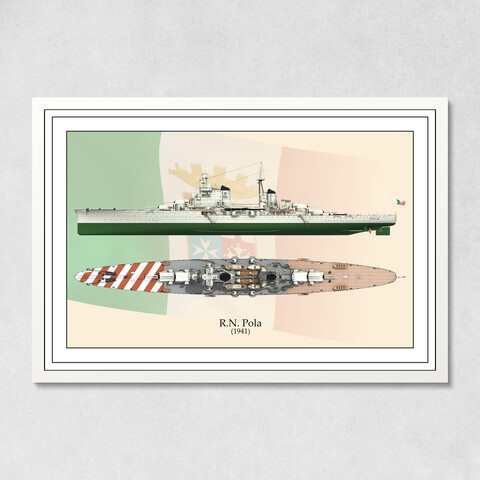 RN Pola (1941) - portside and top view by Carlo Cestra
