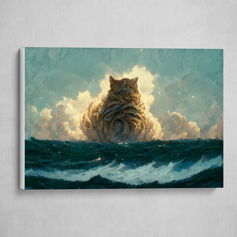 Giant Tabby Cat Rising Out Of The Ocean by Styxiann