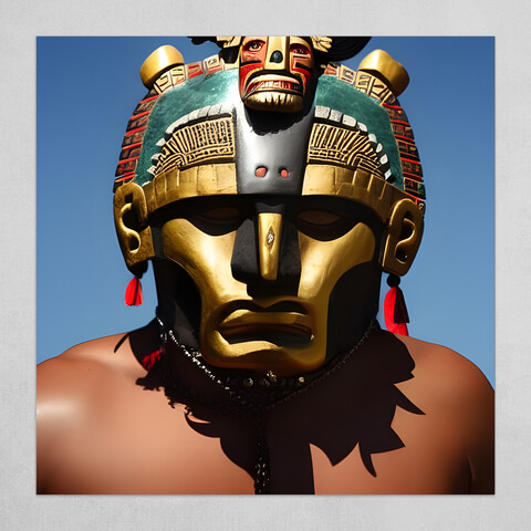 aztec warrior, male, jaguar helmet, mayan, gold, temple by parvaneh kiani