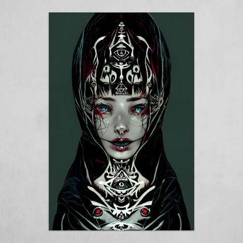beautiful and very detailed color ink portrait of an illuminati girl by ...