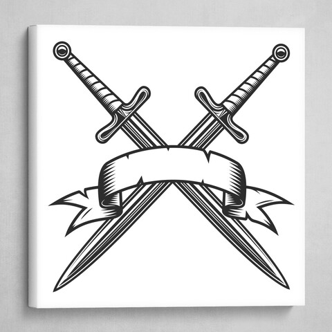 Powerful Symbolism: Crossed Sharp Swords Concept with Ribbon in Vintage ...