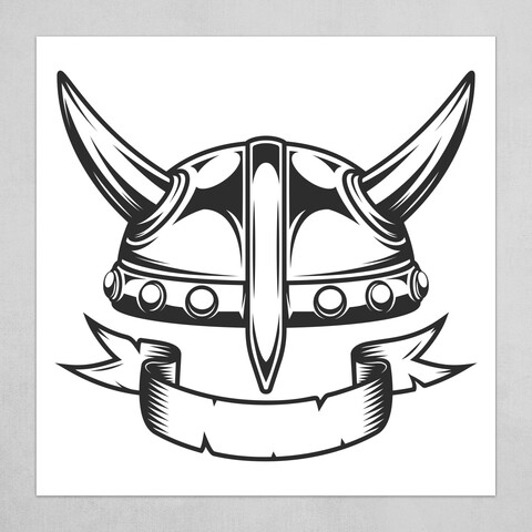 Viking Vintage Emblem: Illustration of a Serious Medieval Nordic ...