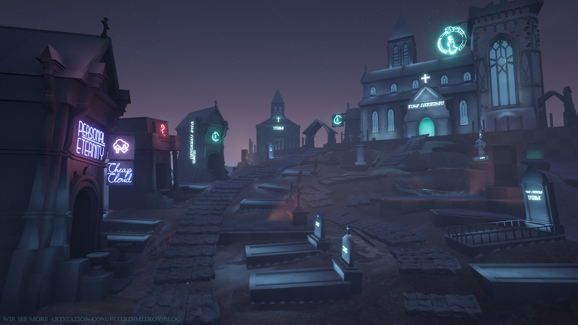 ArtStation - The Neon Graveyard - Part 4 - Landscape and Bricks