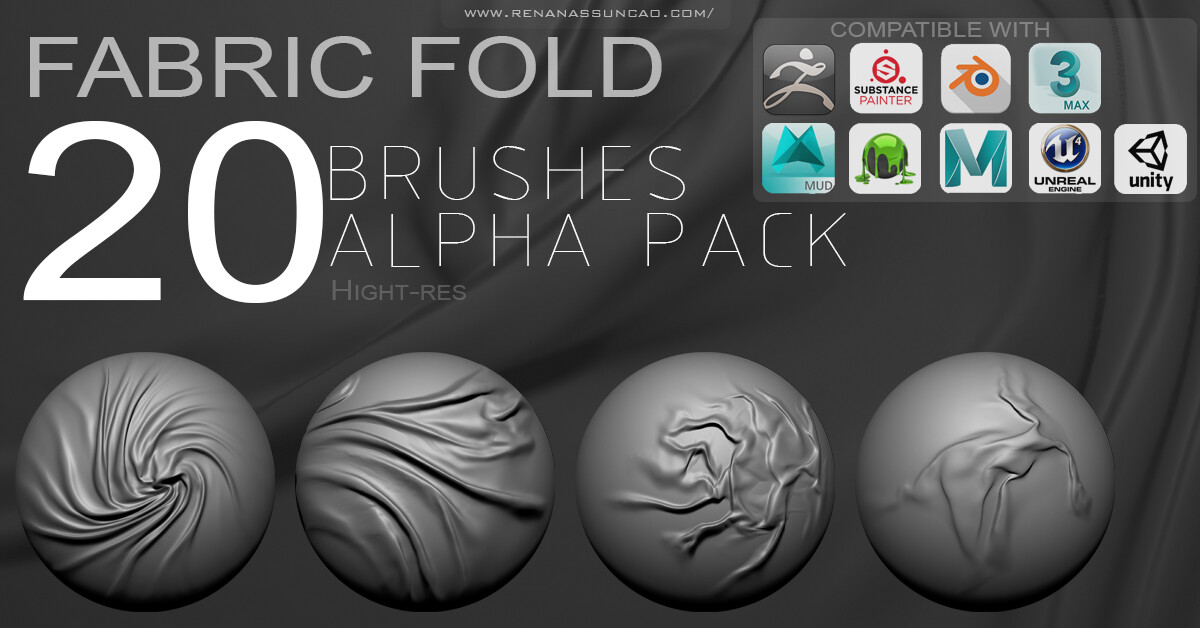 ArtStation - PRE SALE - 20 Fabric Fold Alphas/Normalmaps Brushes