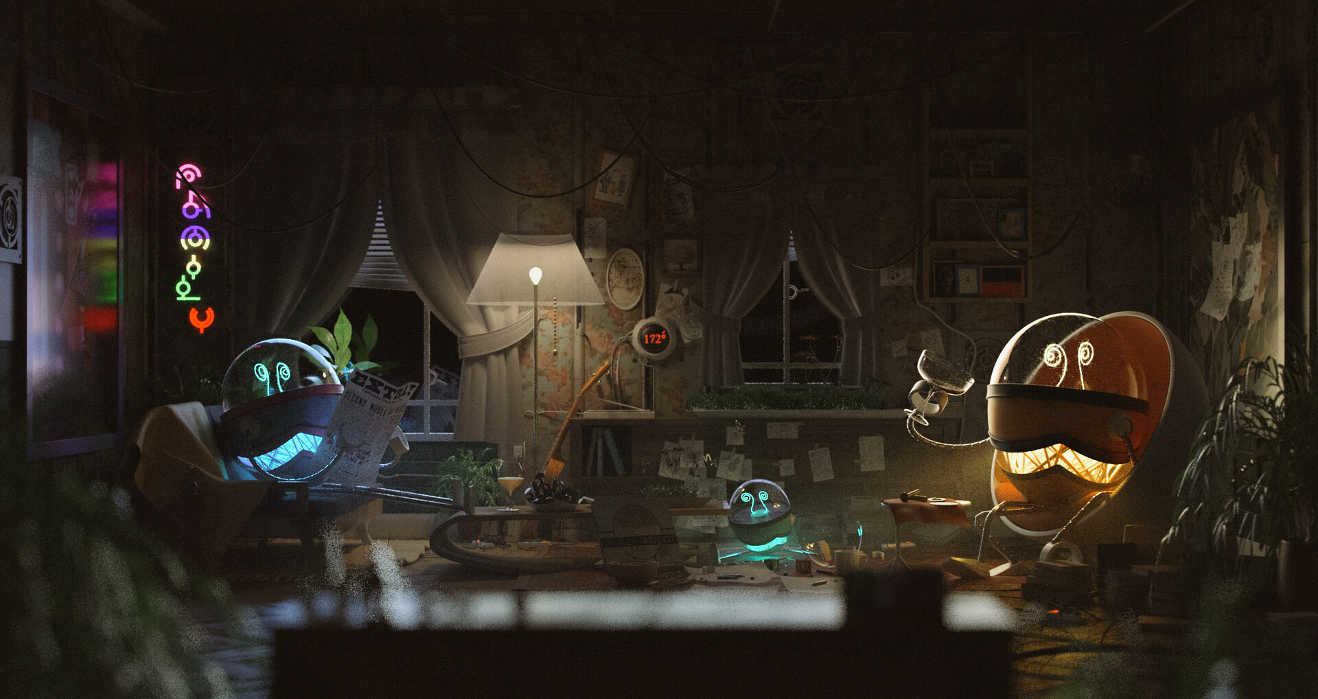 ArtStation - Create a chill night in for some robot friends