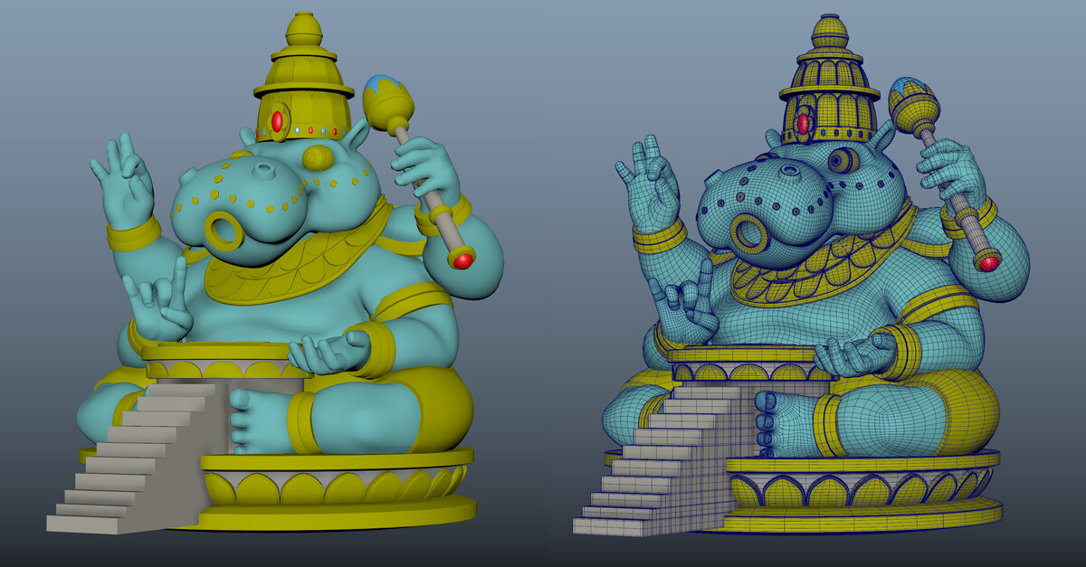 ArtStation - Hippo Statue base mesh done!