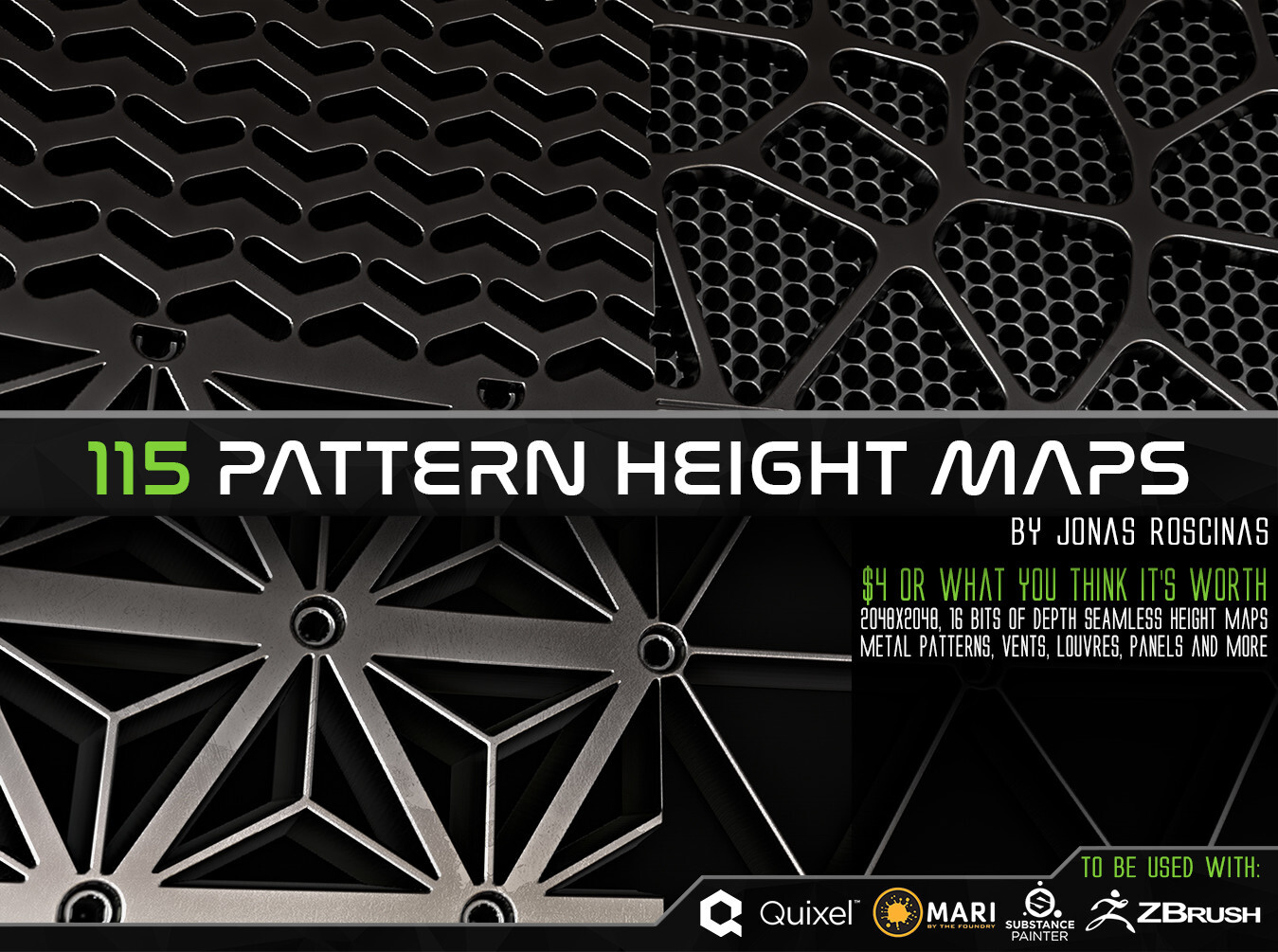 ⚪ Jonas Roscinas - 🟢 115 Pattern Height Maps Now Available on Artstation!