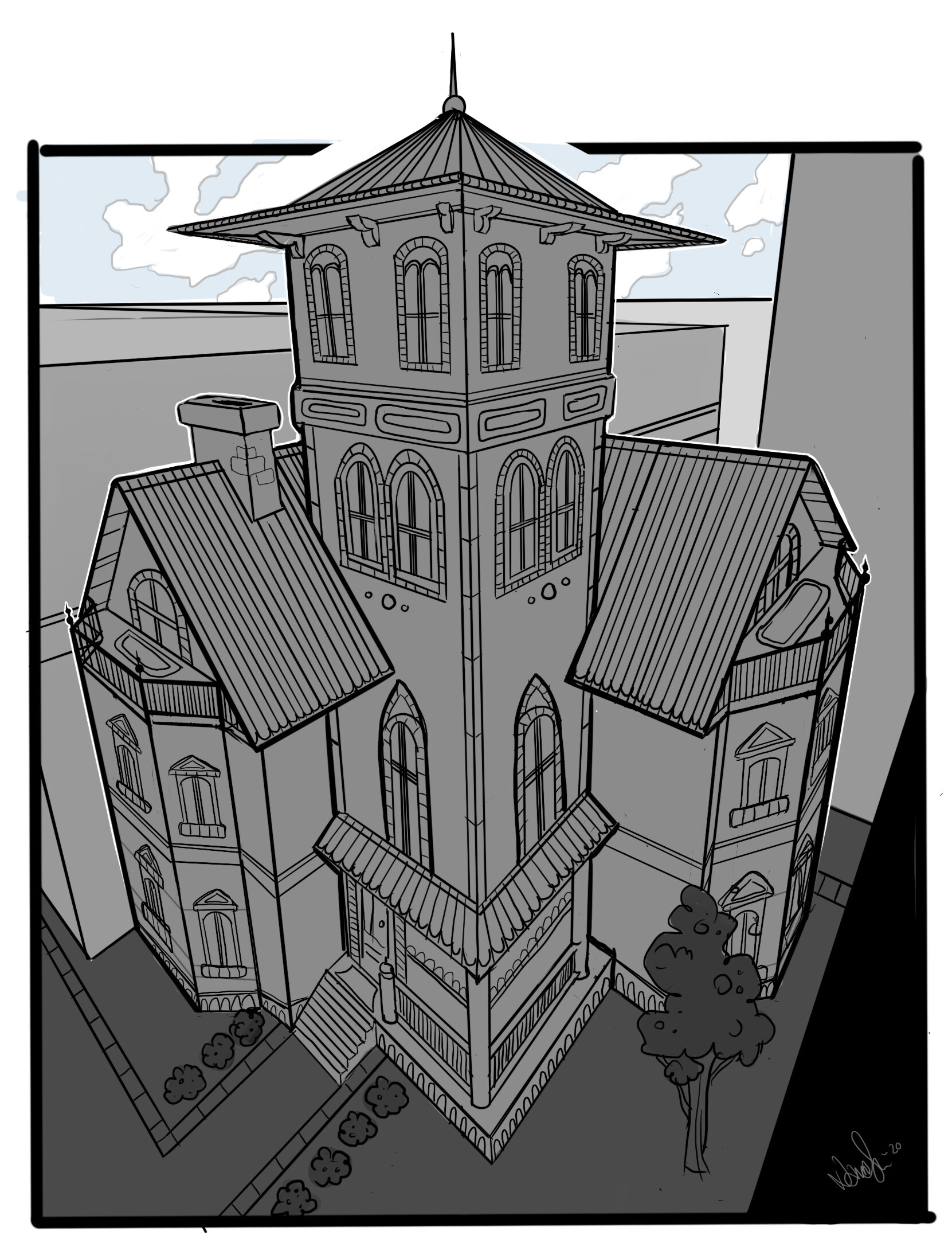 2 Point Perspective Haunted House