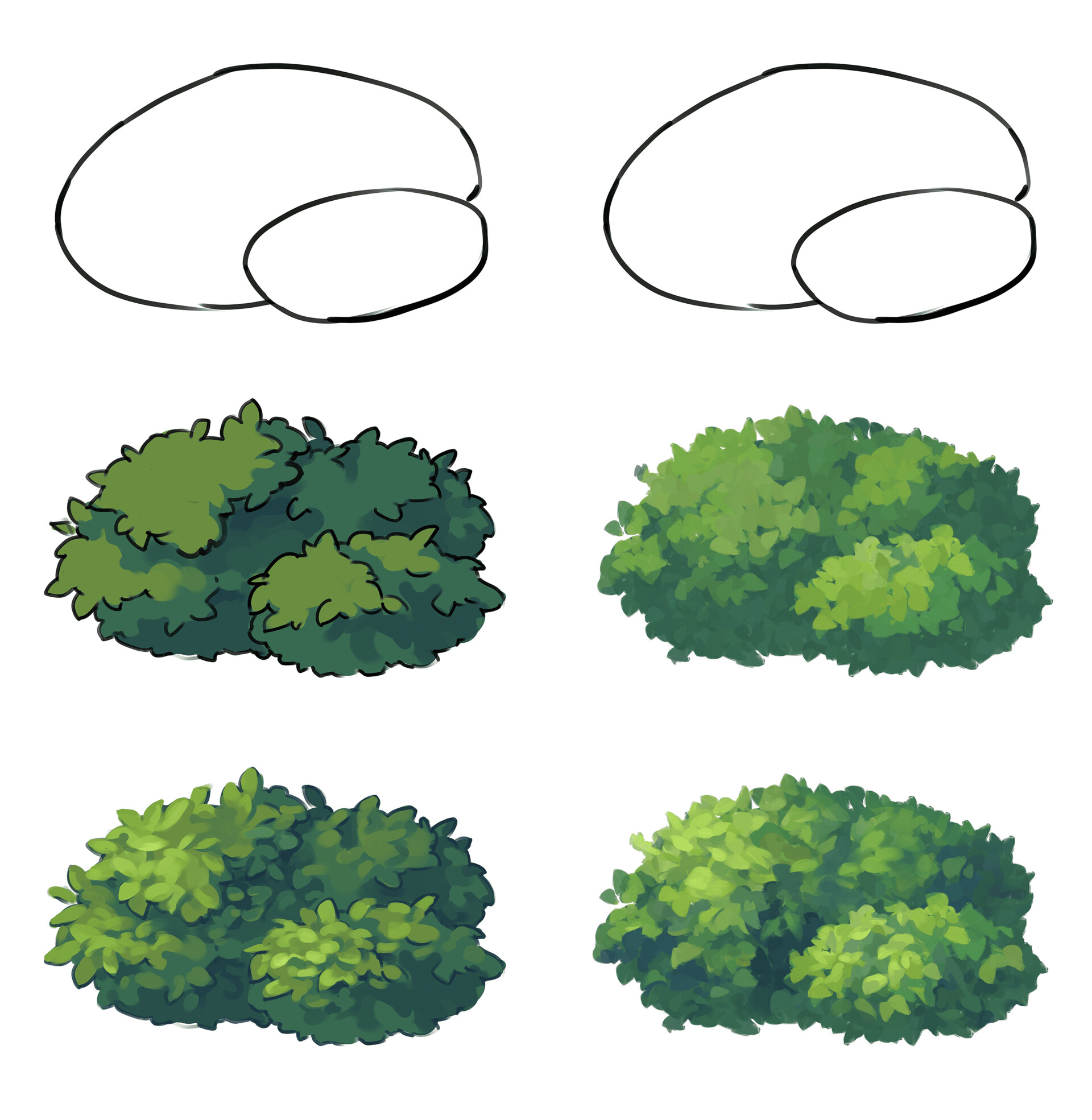 how to draw bushes digitally